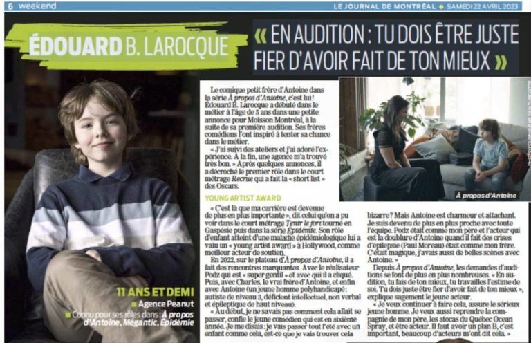 Petits acteurs au grand talent - Journal de Montréal - Agence ASBtalents